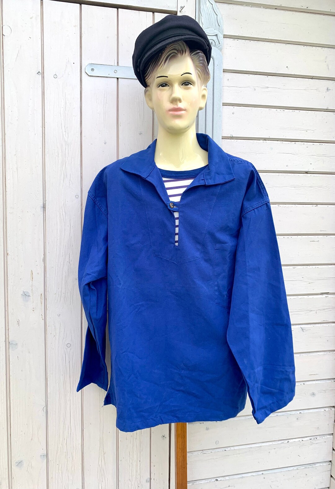 French Marine Fisherman Smock Dark Bugatti Blue Vintage Workwear, Chore ...