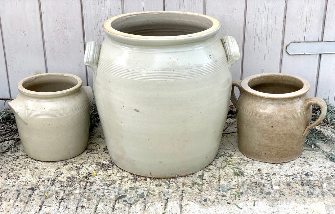 Impressive XL French Glazed Stoneware Confit Pot, Huge Heavy Crockpot ...