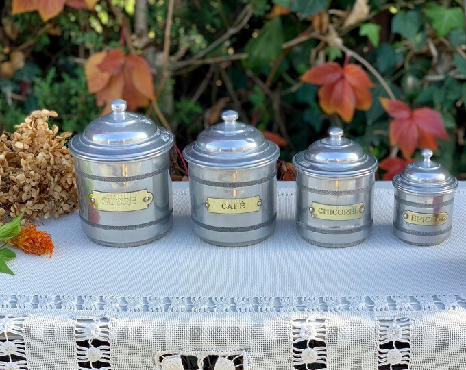 Mid Century French Small Kitchen Canister Set, Aluminium Spice Pots ...