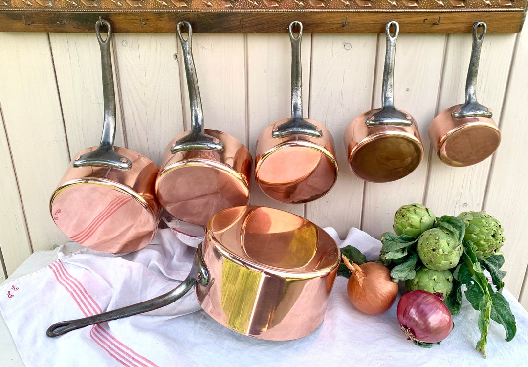 Vintage French Copper Pot Set: Farmhouse Kitchen Decor - Etsy