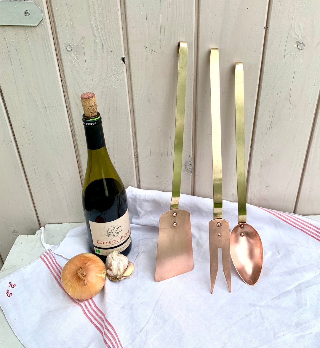 3 French Kitchen Utensils Set, Copper and Brass, Country Farmhouse ...