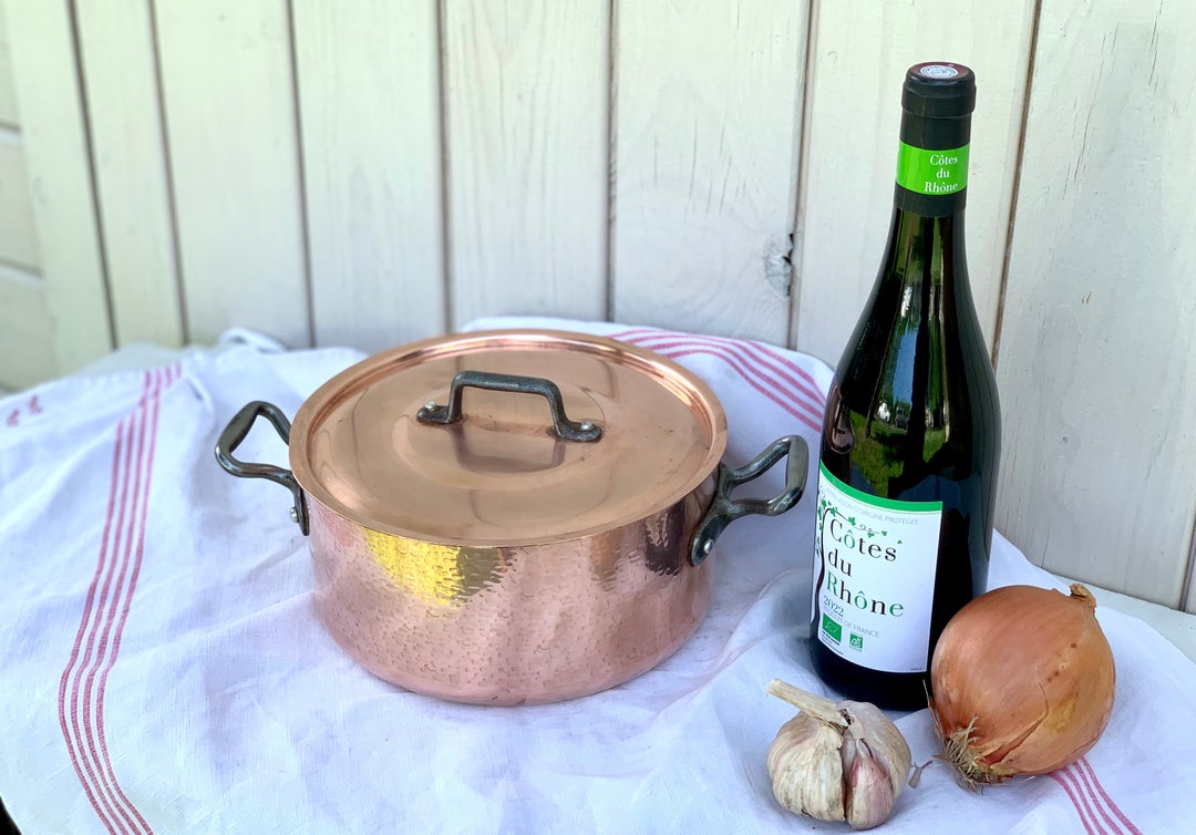 French Round Copper 8" Tin Lined Stockpot / Dutch Oven, Cocotte ...