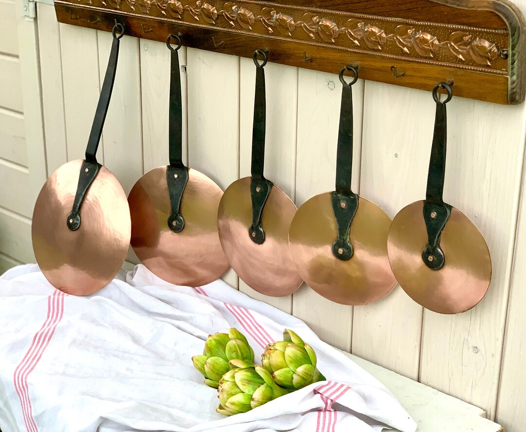 5 Pce French Copper Vintage Lid Set, Iron Handles, Copper Rivets ...
