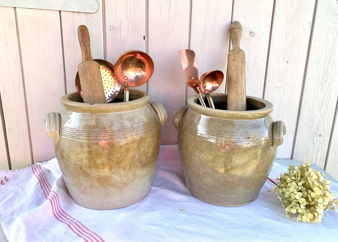 French XL Glazed Stoneware Confit Pots, Vintage 1930s Crockpots Made in ...