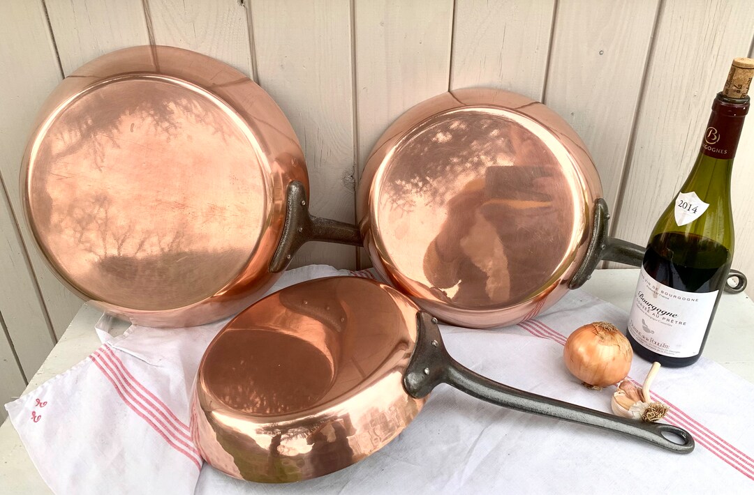 XL French Vintage Professional 1.6mm Copper Sauté Pan, Frying Pan ...