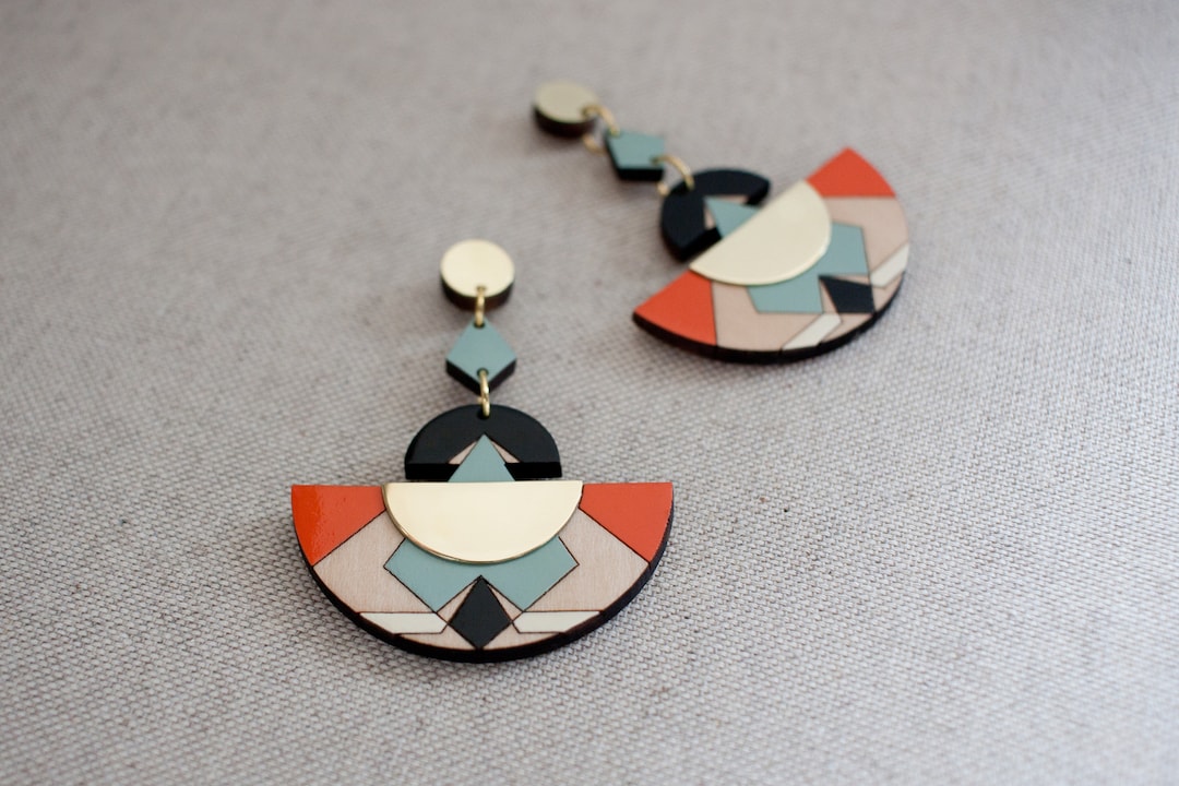 Art Deco Dangle Earrings: Hand-painted Wood & Brass Jewelry - Etsy