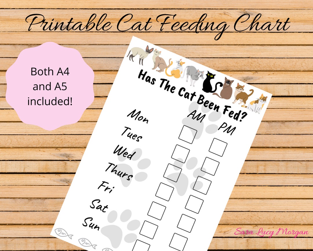 Printable Cat Feeding Chart. Cat Food Schedule. Pet Food Schedule. Cat ...
