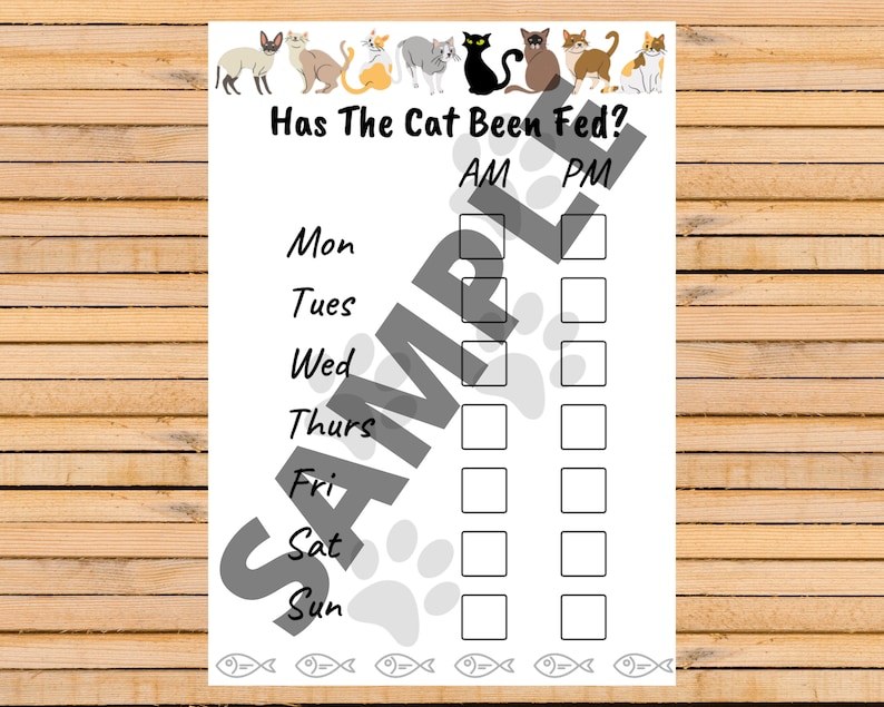Printable Cat Feeding Chart. Cat Food Schedule. Pet Food Schedule. Cat ...