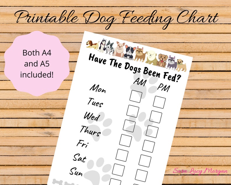 Printable Dog Feeding Chart. Dog Food Schedule. Pet Food Schedule. Dog ...