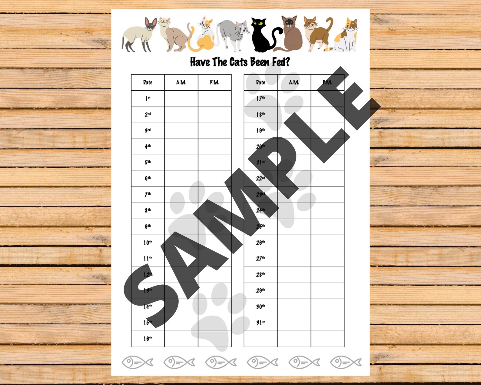 Monthly Printable Cat Feeding Chart. Cat Food Schedule. Pet Food ...