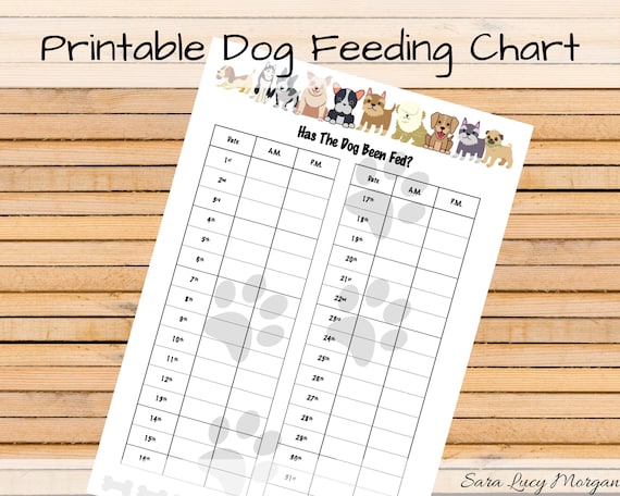 Monthly Printable Dog Feeding Chart. Dog Food Schedule. Pet - Etsy