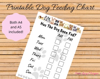 Printable Dog Feeding Chart. Dog Food Schedule. Pet Food Schedule. Dog ...