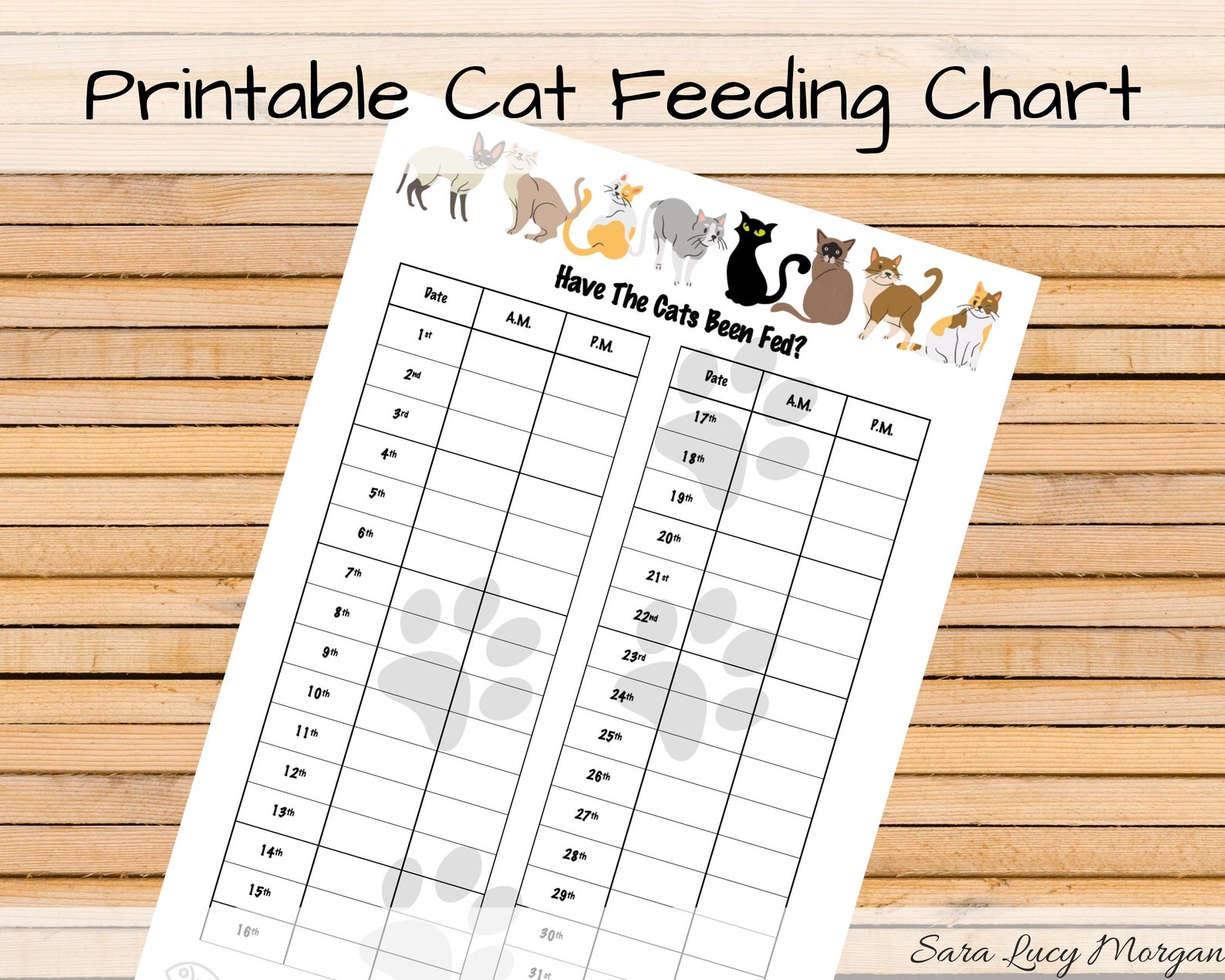 Monthly Printable Cat Feeding Chart. Cat Food Schedule. Pet Food ...