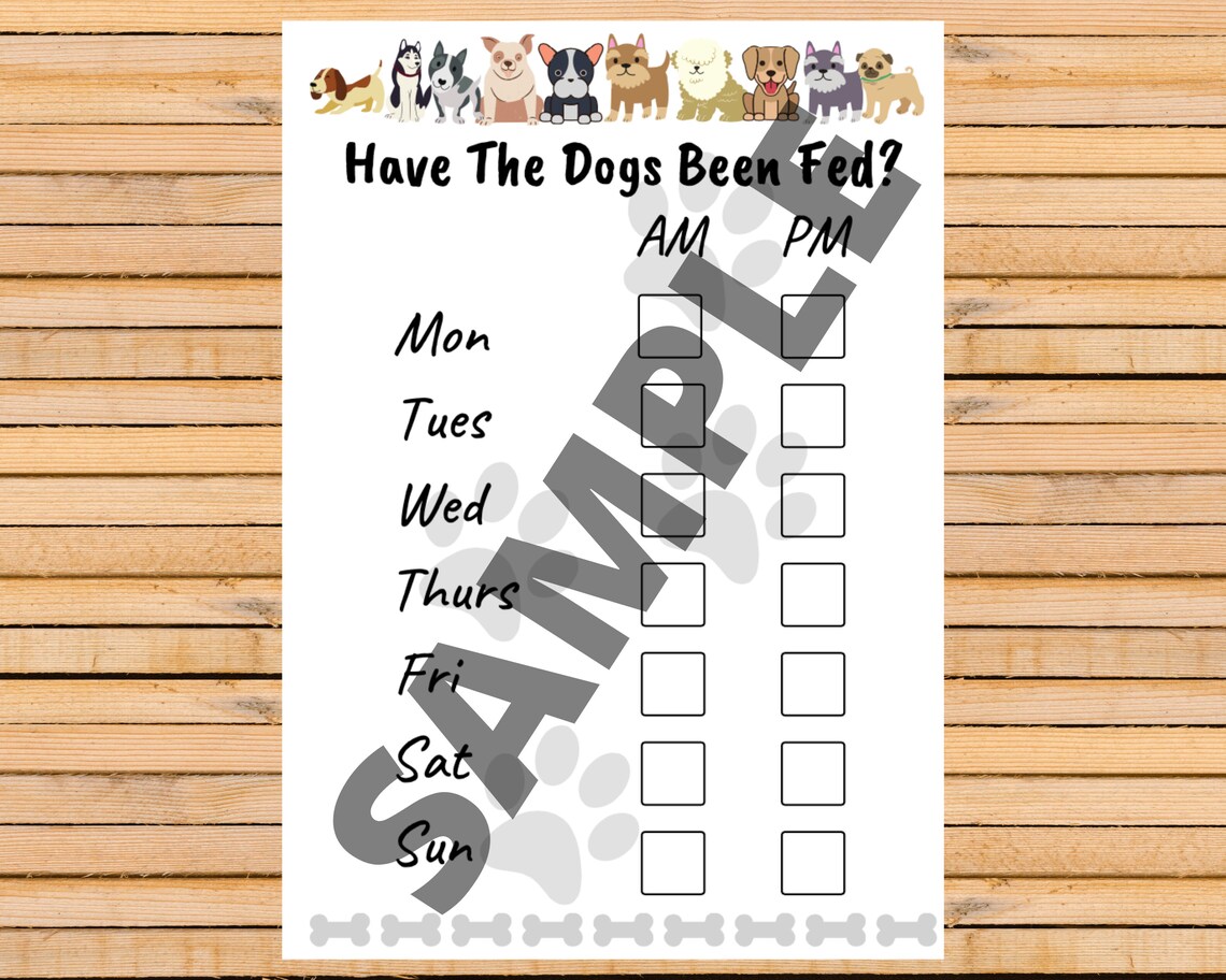 Printable Dog Feeding Chart. Dog Food Schedule. Pet Food Schedule. Dog ...