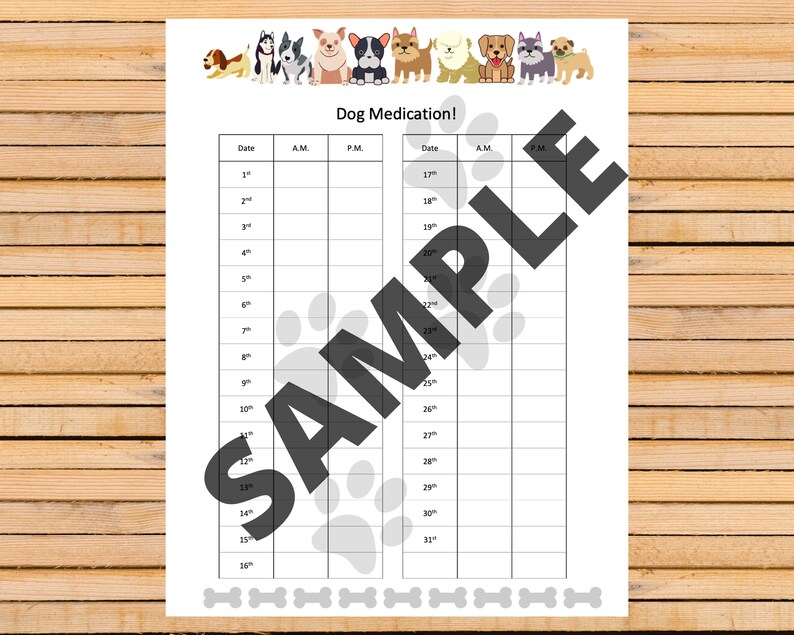 Printable Dog Medication Chart. Medication Schedule. Dog - Etsy