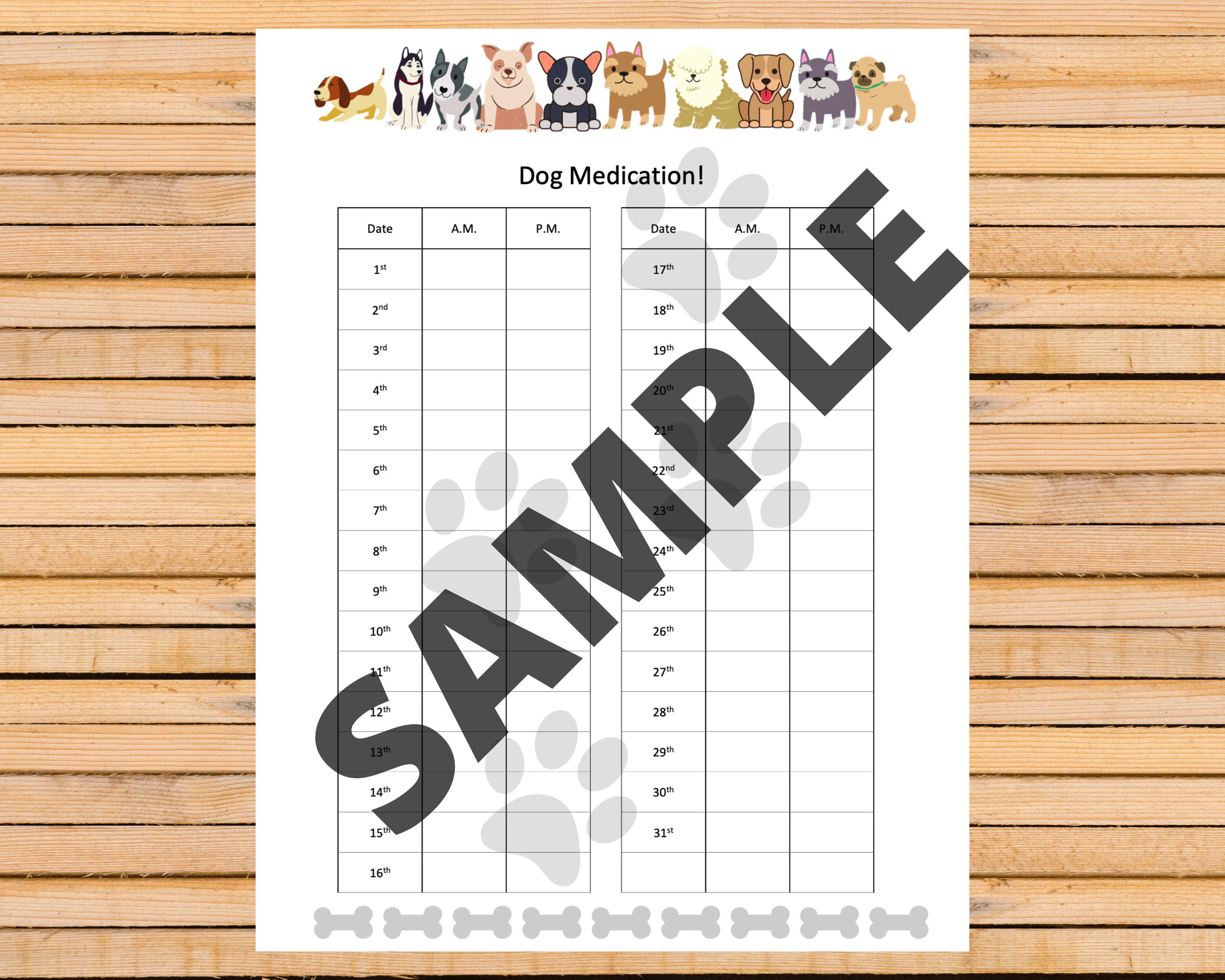 Printable Dog Medication Chart. Medication Schedule. Dog Medication ...