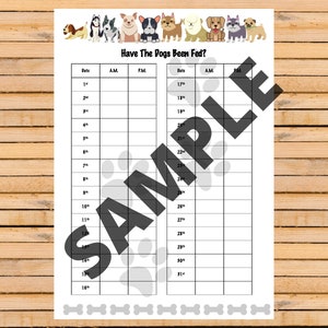 Monthly Printable Dog Feeding Chart. Dog Food Schedule. Pet Food ...