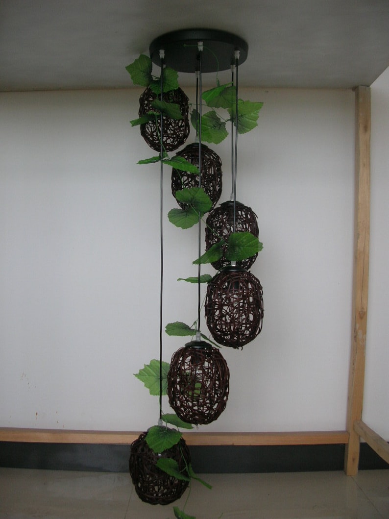 Handmade Art Lamp Wicker Cane Makes up Pedant Lamp Creative Craft Rural ...