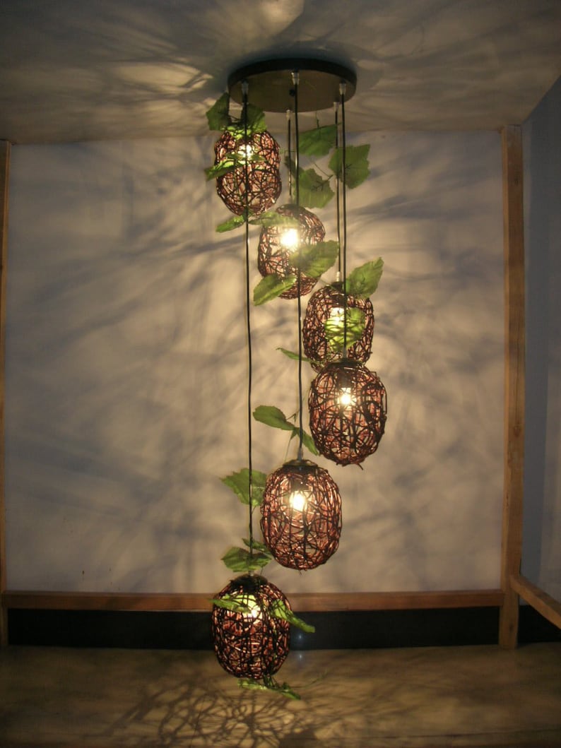 Handmade Art Lamp Wicker Cane Makes up Pedant Lamp Creative Craft Rural ...