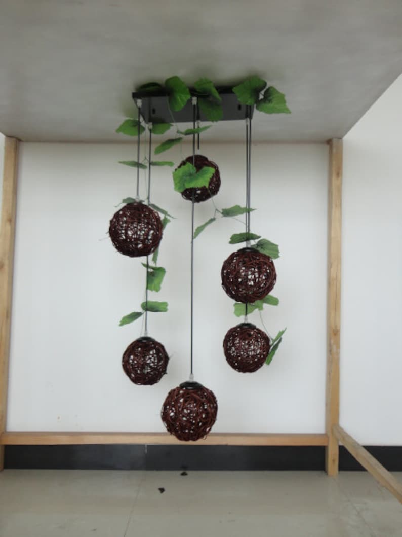 Woven Rattan Wicker Drop Light Rural Style Pedant Lamp Handmade Weaving ...