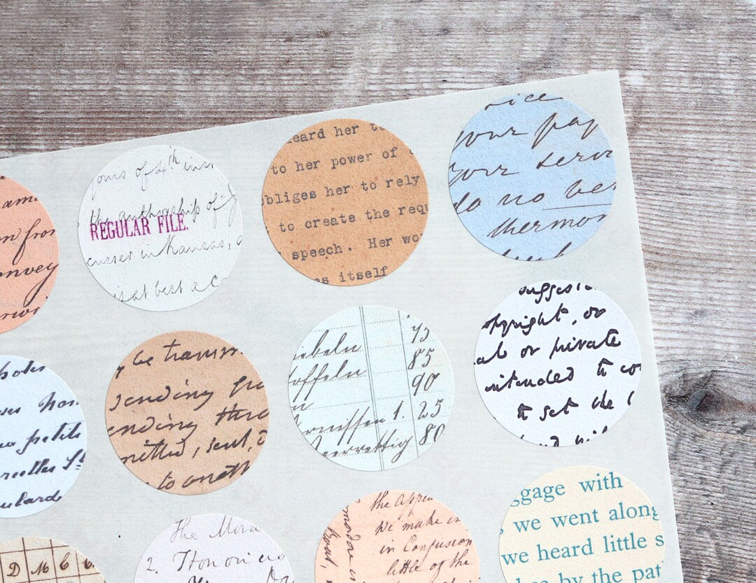 24 Vintage Handwriting Stickers Vintage Writing Words Rustic Round ...