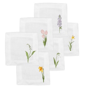 Spring Floral Embroidered Linen Cocktail Napkins Garden Party Table ...
