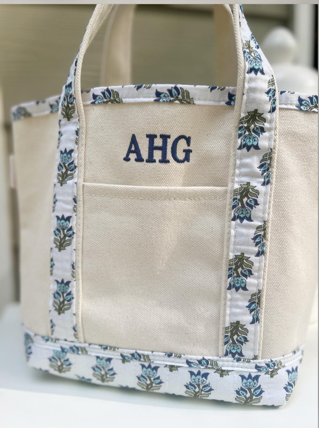 Block Print Canvas Tote, Personalized Canvas Bag, Mini Open Top Block ...
