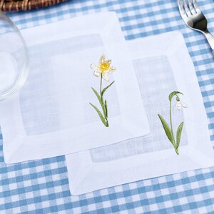 Spring Floral Embroidered Linen Cocktail Napkins Garden Party Table ...