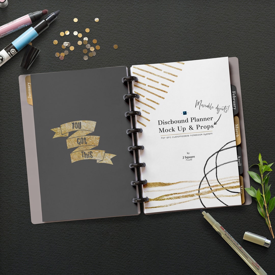 Planner Mockup & Moveable Props, Discbound Monthly Planner Openbook ...