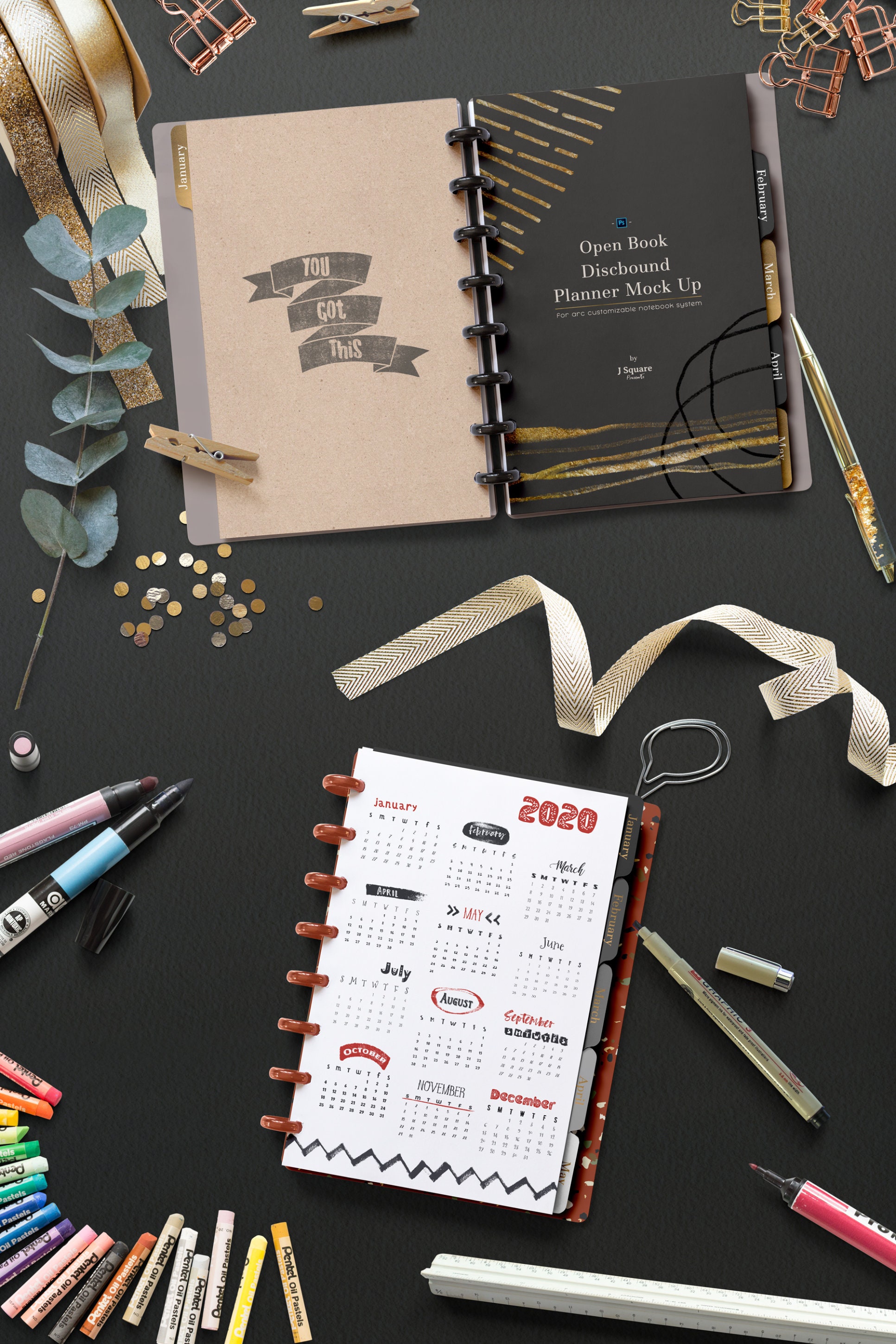 Planner Mockup & Moveable Props Discbound Monthly Planner | Etsy