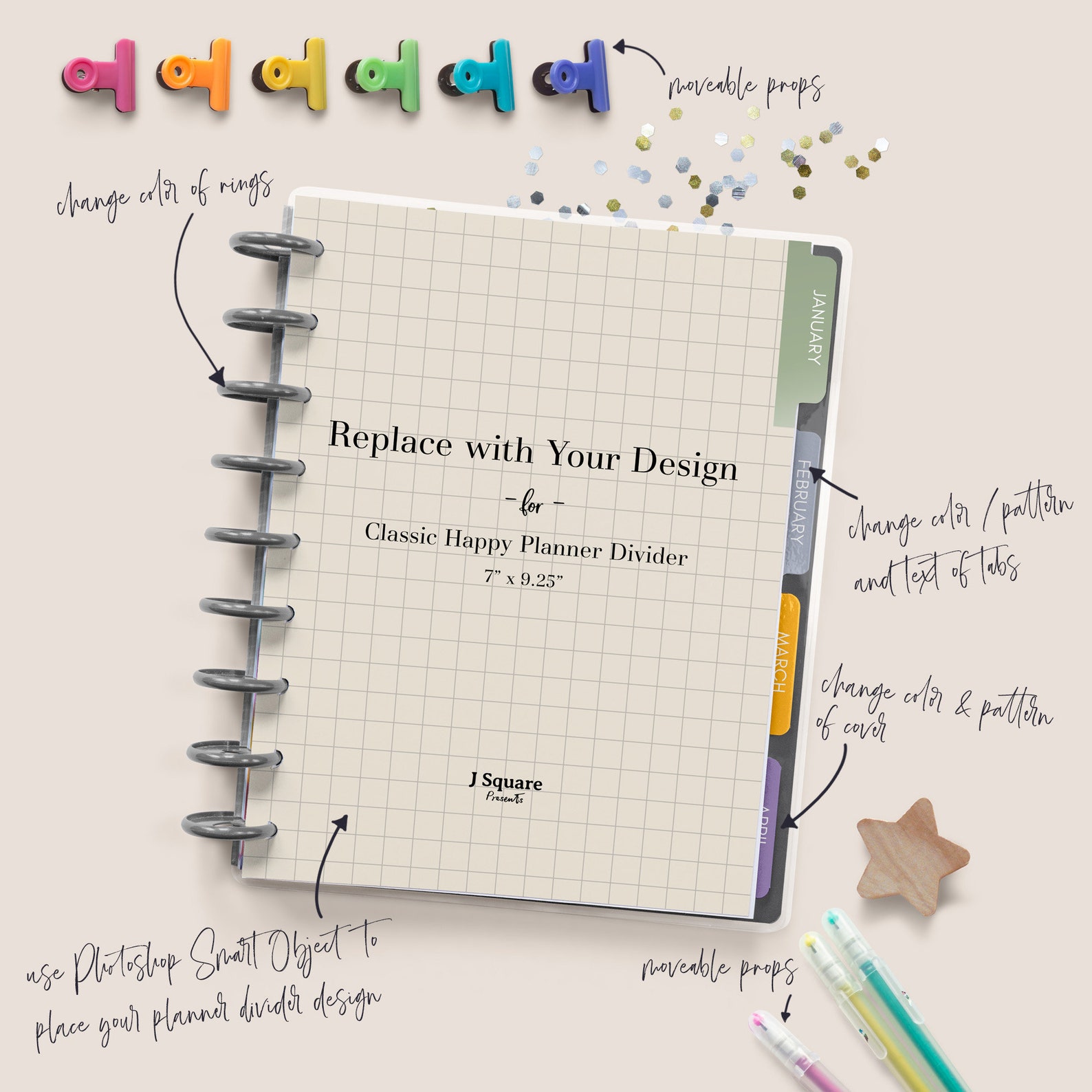 Happy Planner Mockup & Moveable Props, Classic Happy Planner Insert and ...