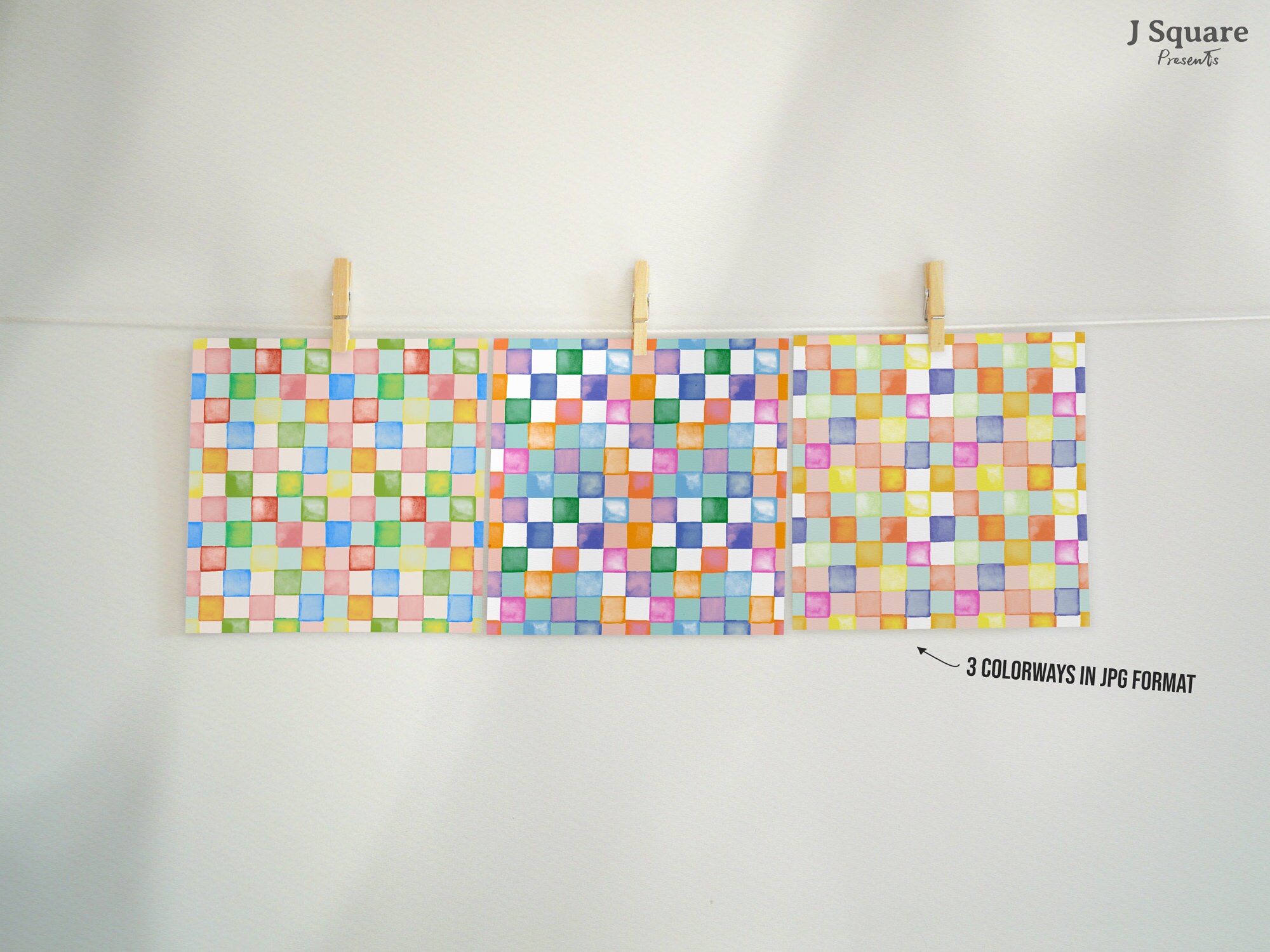 24 Watercolor Checker Printable Scrapbook Paper/ Checkered Seamless ...