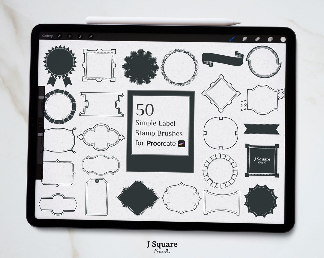 Procreate Simple Label Stamps, 50 Frames Procreate Stamp Brushset ...