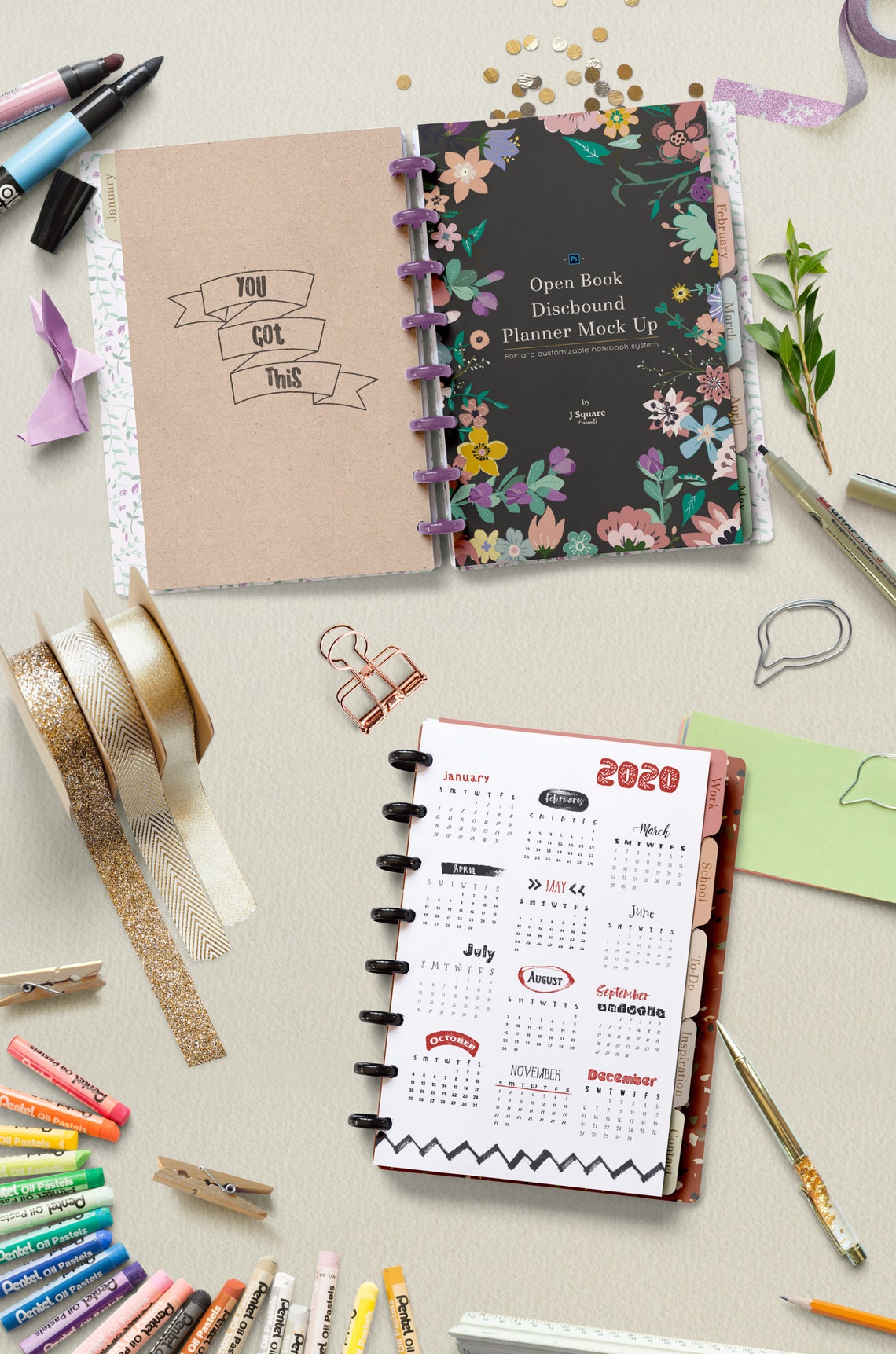 Planner Mockup & Moveable Props Discbound Monthly Planner | Etsy