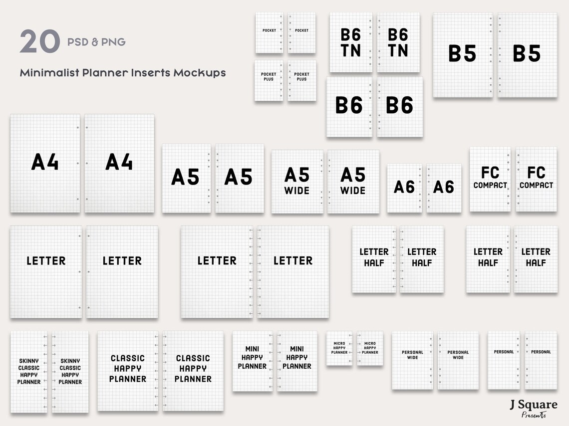 20 Planner Inserts Flat Lay Mockups/ Minimalist Planner Insert - Etsy