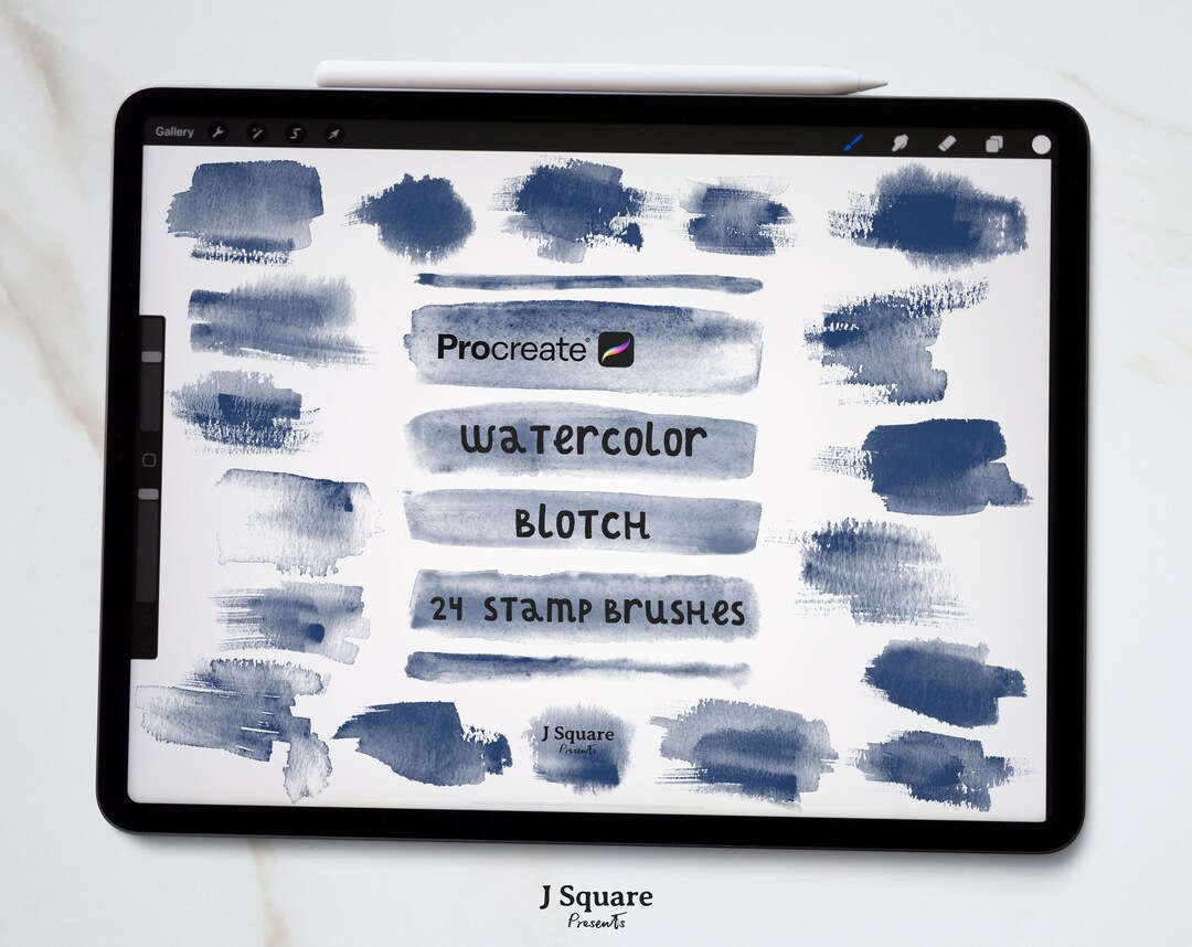 Procreate Watercolor Blotch Stamp Brushes, 24 Watercolor Brush Stroke ...