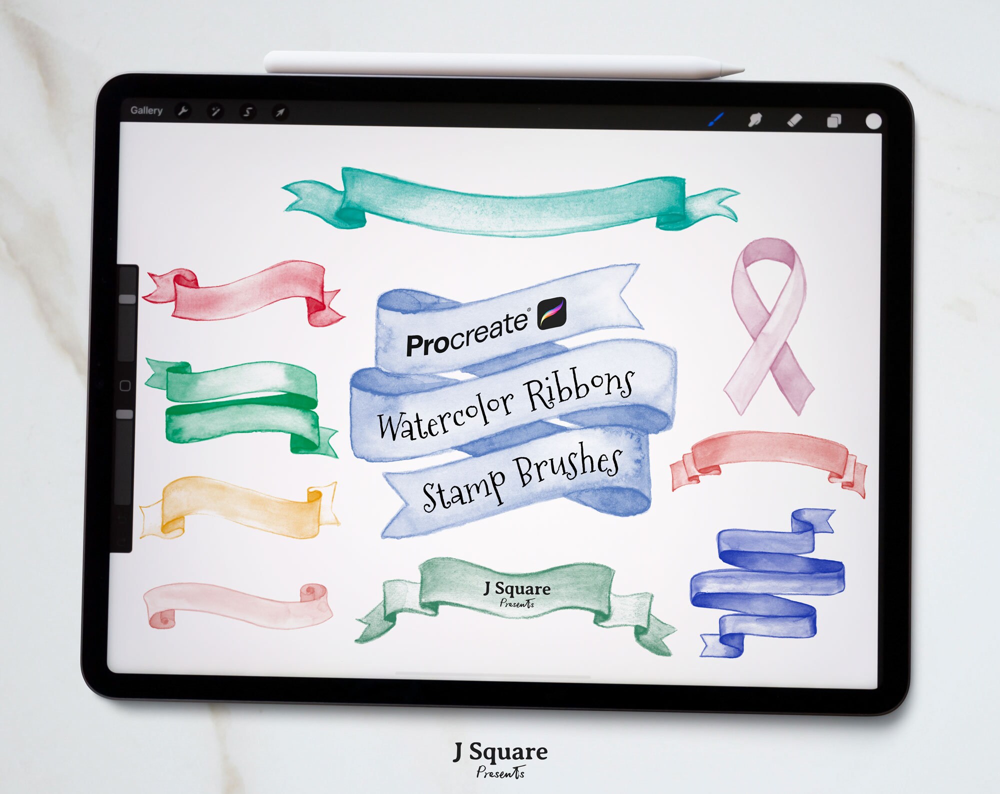 Procreate Ribbon / Banner Stamps, 10 Watercolor Ribbon Procreate Stamps ...