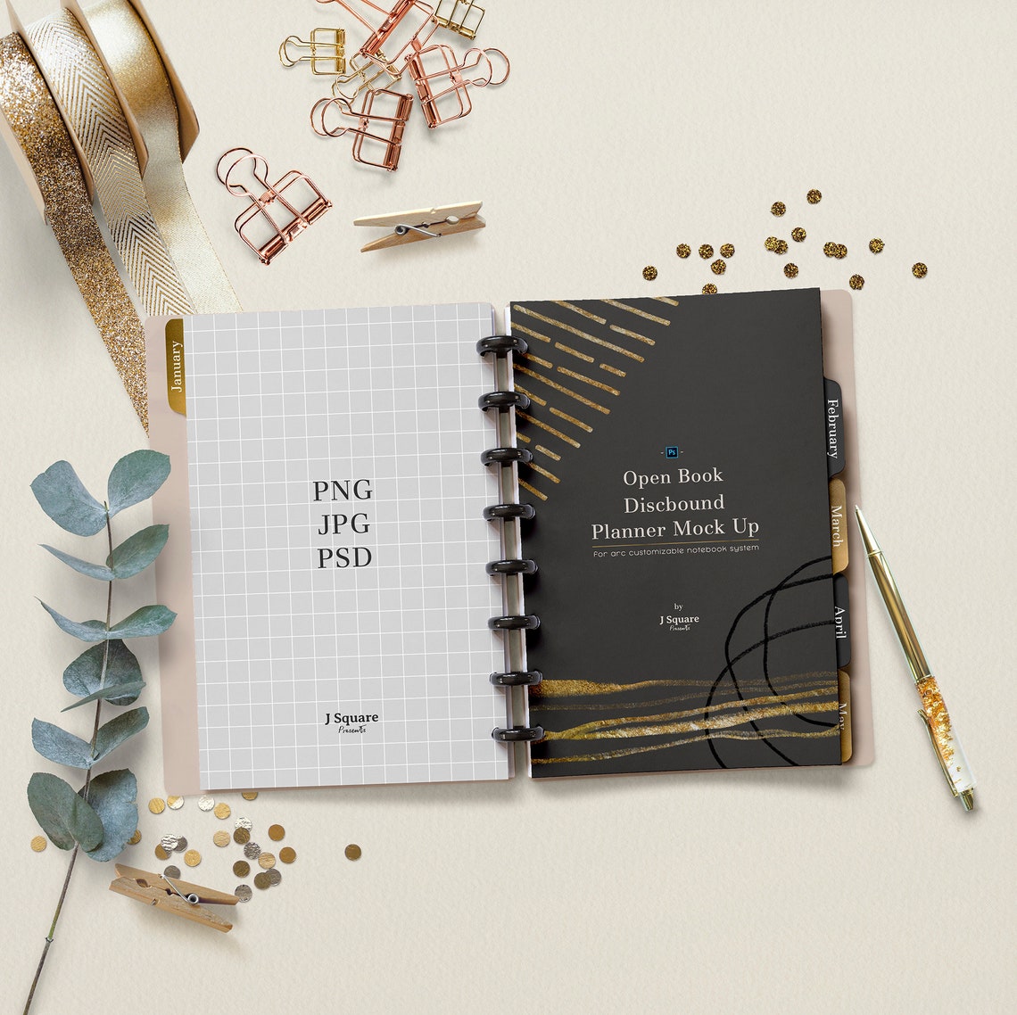 Planner Mockup Styled Scene 1, Discbound Monthly Planner Openbook Mock ...
