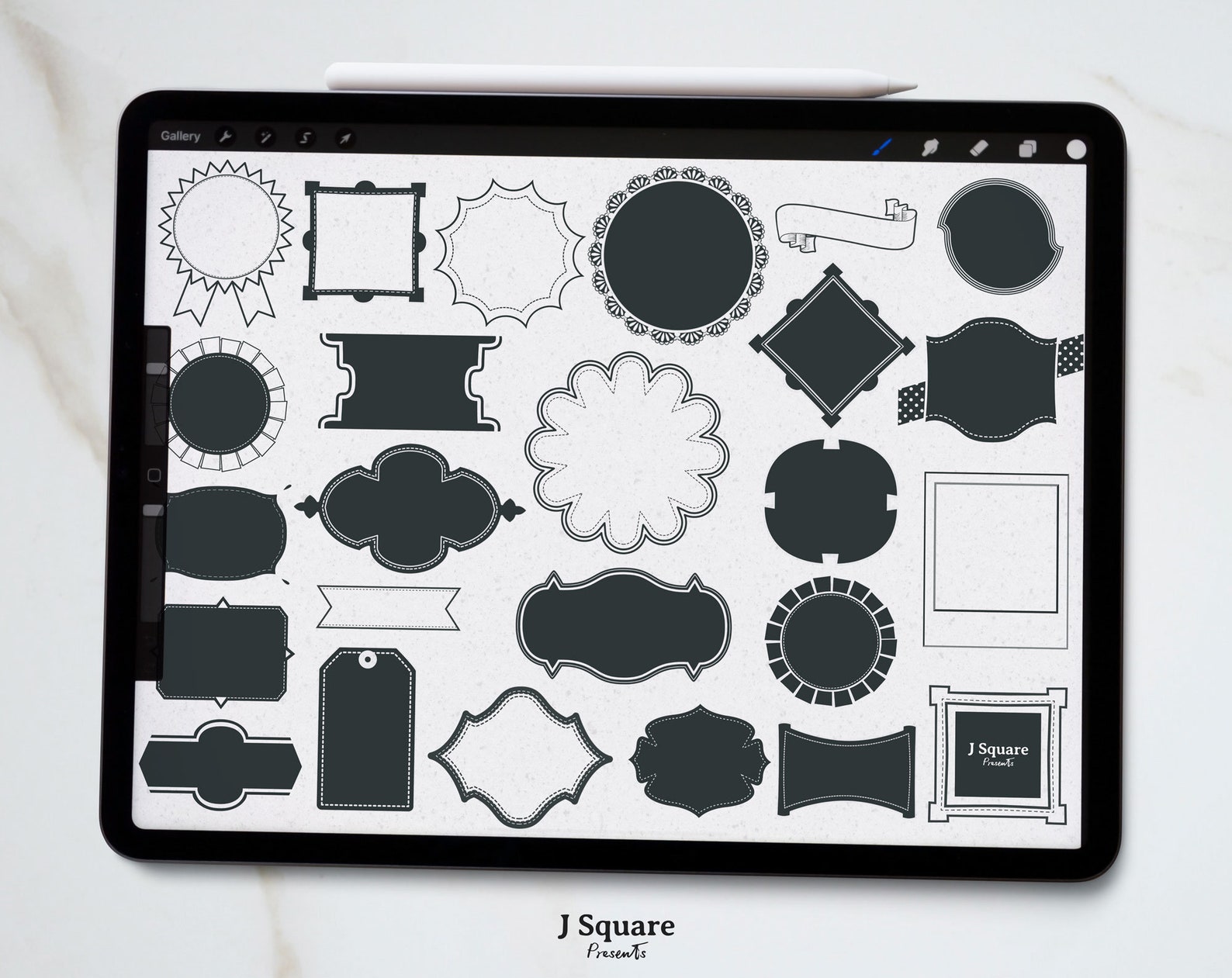 Procreate Simple Label Stamps, 50 Frames Procreate Stamp Brushset ...