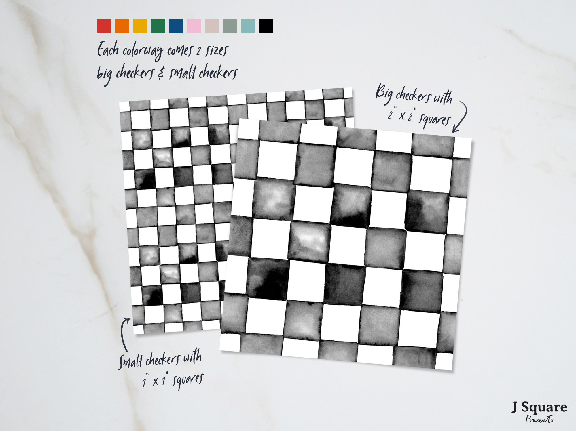 10 Watercolor Checker Printable Scrapbook Paper/ Checkered Seamless ...