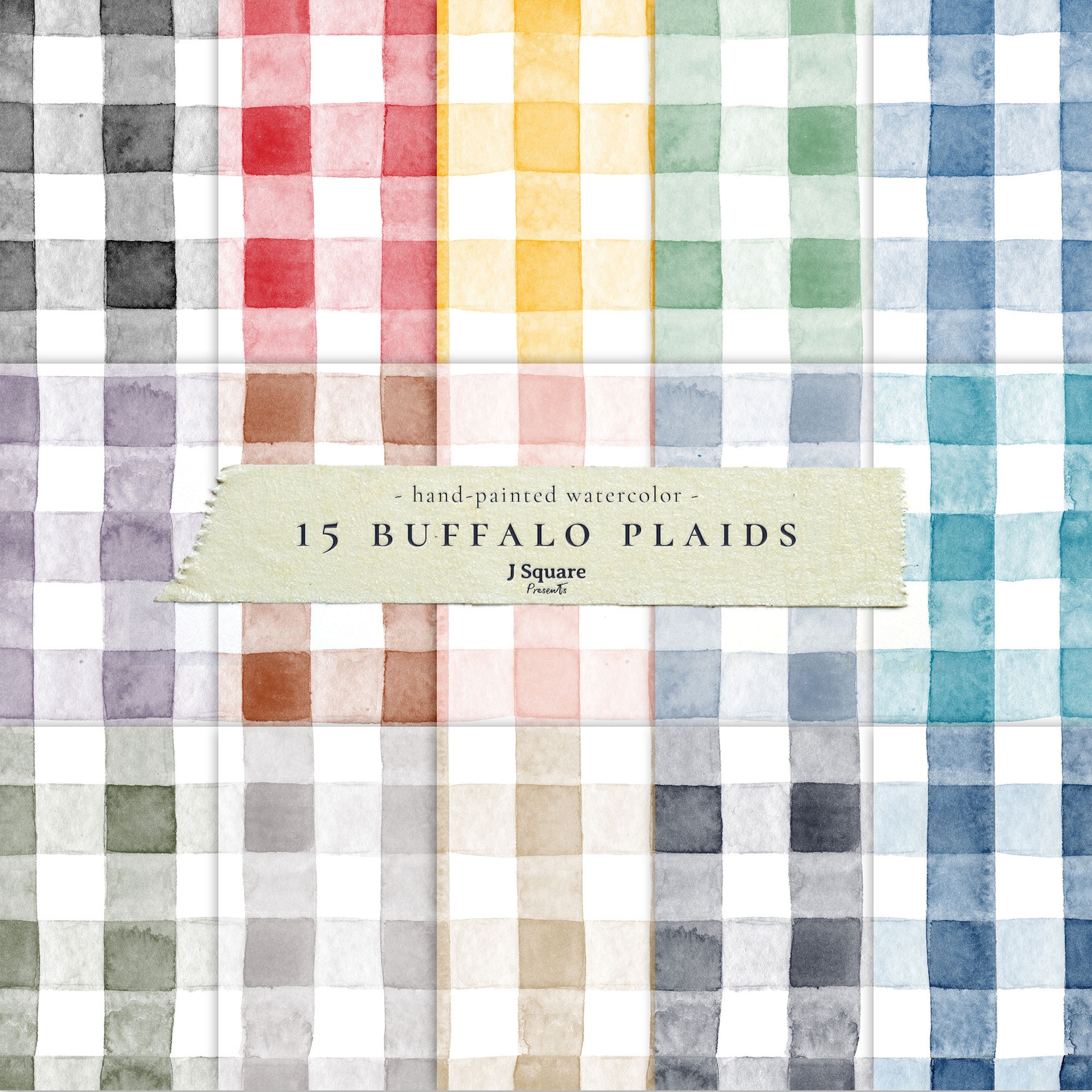 15 Buffalo Plaid Printable Scrapbook Paper/ Hand Painted Watercolor ...