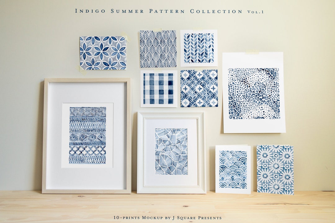 Indigo Summer Watercolor Patterns- Seamless Scrapbook Paper, Indigo ...