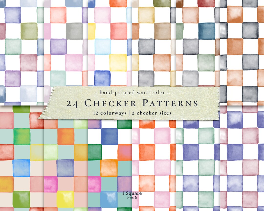 24 Watercolor Checker Printable Scrapbook Paper/ Checkered Seamless ...