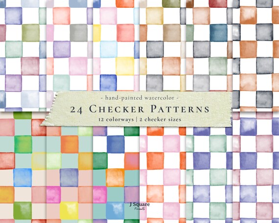24 Watercolor Checker Printable Scrapbook Paper/ Checkered | Etsy