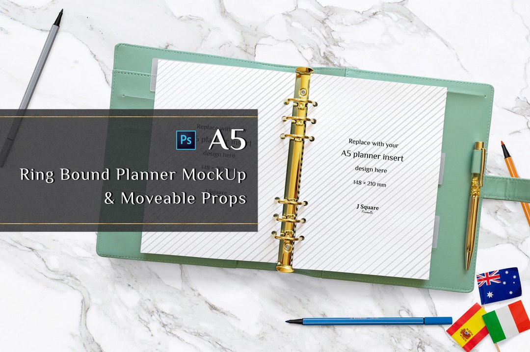 A5 Planner Inserts Mockup & Moveable Props, Ring Bound Planner Mock Up ...