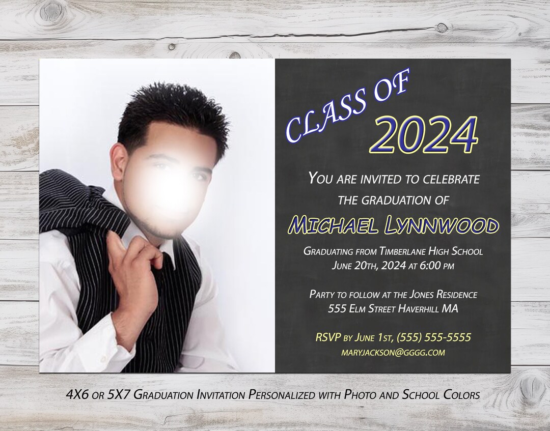 2024 Graduation Printable Invitation Personalized With Photo and School ...