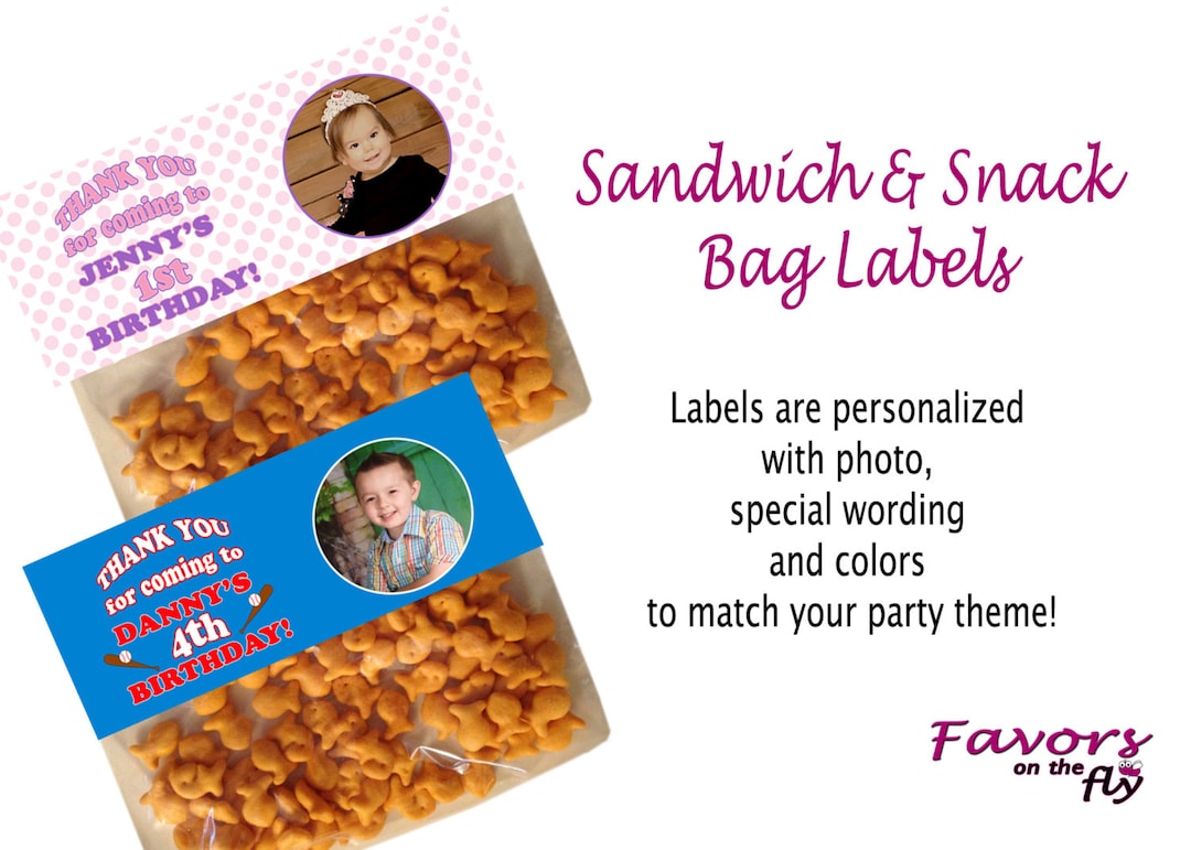 Birthday Party Personalized Printable Sandwich or Snack Baggie Labels ...