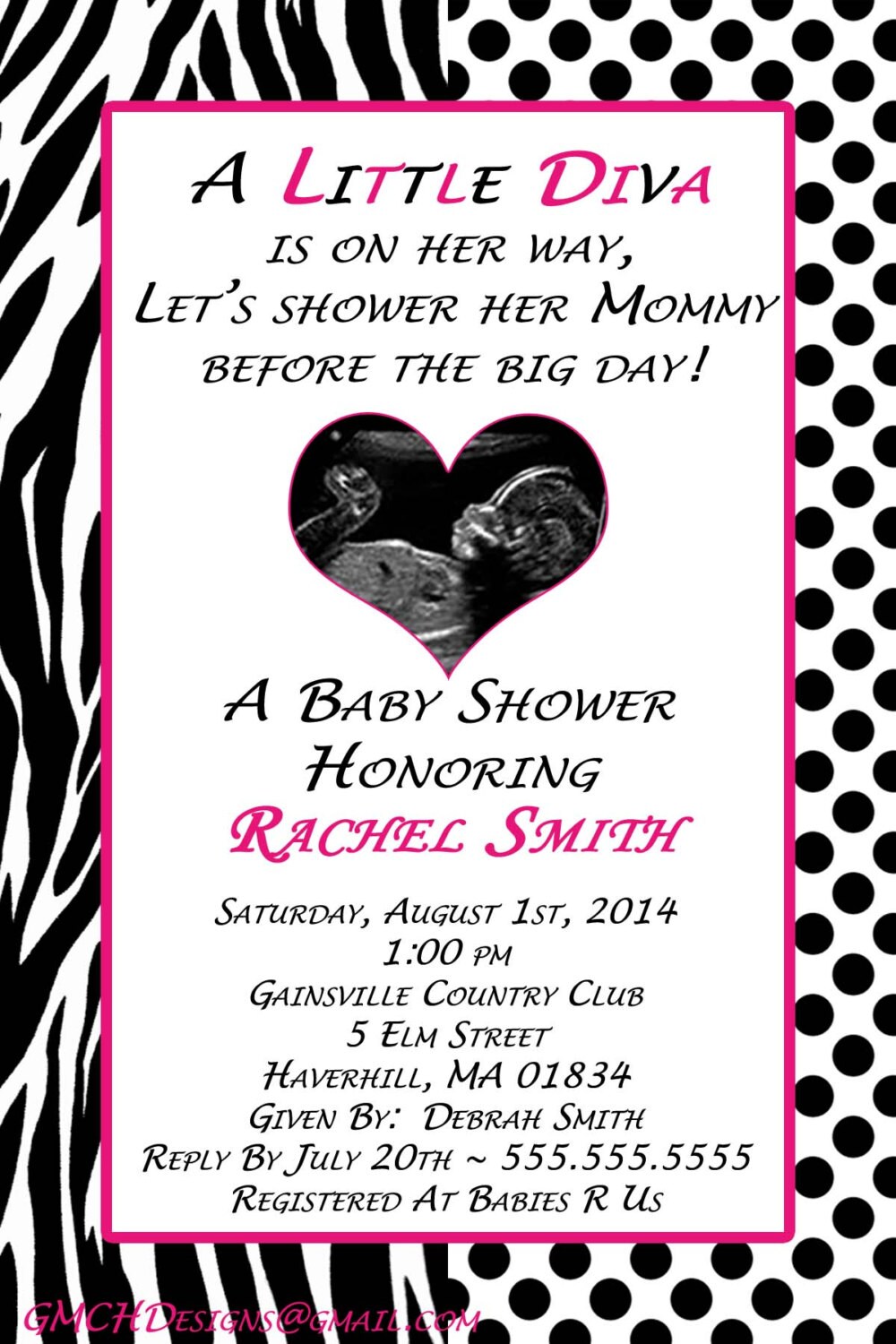 Little Diva Baby Shower Invitations Personalized With Ultrasound ...