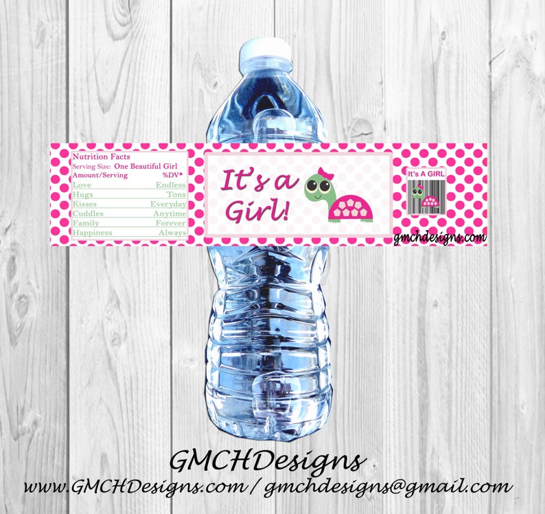 Adorable Baby Girl Turtle Baby Shower Water Bottle Labels for DIY ...