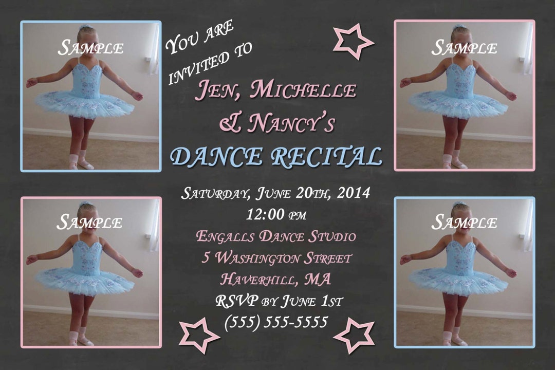 Dance Recital or Birthday Personalized Invitation With 1, 2, 3 or 4 ...